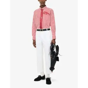 Thom Browne Lobster-embroide Striped Cotton Shirt