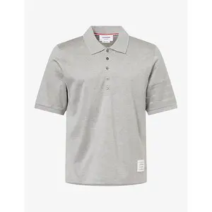 Thom Browne Striped-sleeve Brand-patch Cotton Polo Shirt - Lt Grey