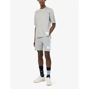 Thom Browne Striped-sleeve Brand-patch Cotton Polo Shirt - Lt Grey