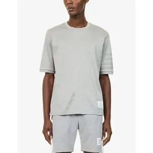 Thom Browne Striped-sleeve Brand-patch Cotton Polo Shirt - Lt Grey