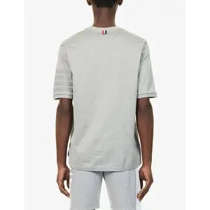 Thom Browne Striped-sleeve Brand-patch Cotton Polo Shirt - Lt Grey