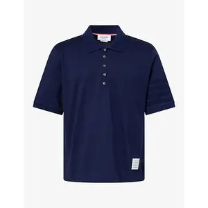 Thom Browne Striped-sleeve Brand-patch Cotton Polo Shirt 38 Navy