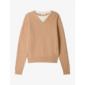 Sandro Two-in-one Cable-knit Wool And Cashmere-blend Jumper