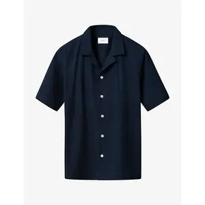 Eton Camp-collar Regular-fit Cotton-seersucker Shirt - Navy Blue