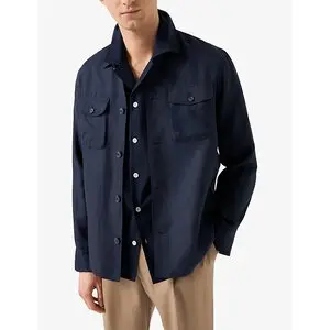 Eton Camp-collar Regular-fit Cotton-seersucker Shirt - Navy Blue