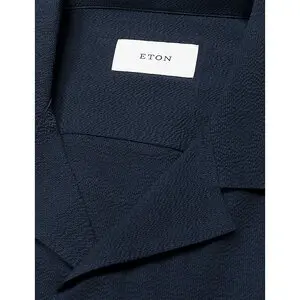 Eton Camp-collar Regular-fit Cotton-seersucker Shirt - Navy Blue