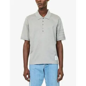 Thom Browne Striped-sleeve Brand-patch Cotton T-shirt - Lt Grey