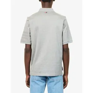 Thom Browne Striped-sleeve Brand-patch Cotton T-shirt - Lt Grey
