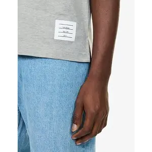Thom Browne Striped-sleeve Brand-patch Cotton T-shirt - Lt Grey