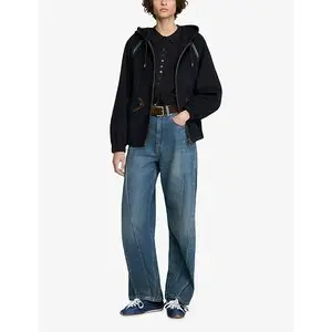 Sandro Hooded Leather-trim Double-faced Wool Coat