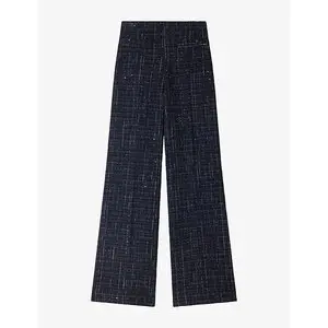 Sandro High-rise Wide-leg Tweed Trousers - Blue