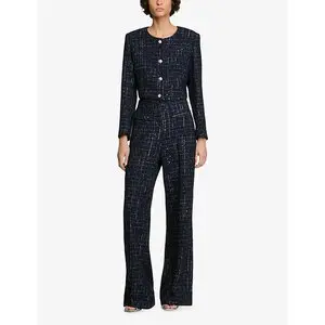 Sandro High-rise Wide-leg Tweed Trousers