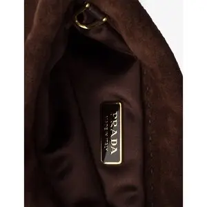 Prada Stamped-logo Suede Smartphone Pouch - Brown