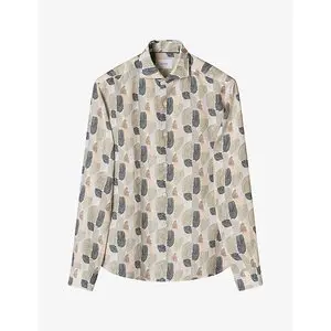 Eton Geometric-print Casual-fit Linen Shirt - Mid Green