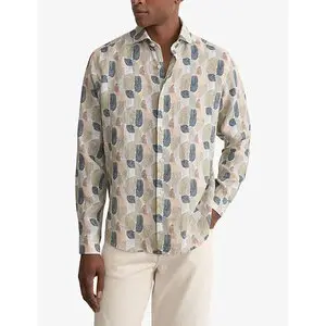 Eton Geometric-print Casual-fit Linen Shirt