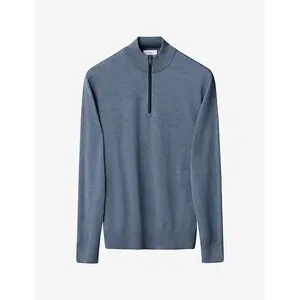 Eton Quarter Zip Knitted Wool Jumper - Light Blue
