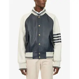 Thom Browne Oversized Contrast-sleeve Leather Jacket