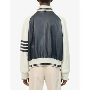 Thom Browne Oversized Contrast-sleeve Leather Jacket