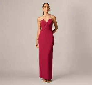 Adrianna Papell Strapless Crossover Notch Neck Stretch Gown