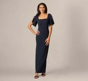 Adrianna Papell Split Sleeve Square Neck Column Gown