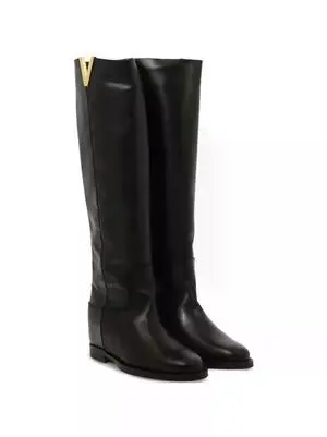 VIA ROMA 15 V-logo Knee-high Leather Boots - Black