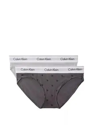 Calvin Klein Logo-waistband Monogram-print Briefs - Grey