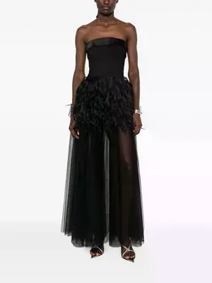 Viktor & Rolf Feather-trim Strapless Maxi Dress
