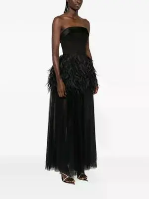 Viktor & Rolf Feather-trim Strapless Maxi Dress