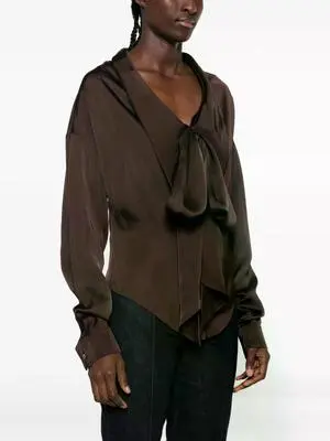 Viktor & Rolf Silk Satin V-neck Blouse With Pussy-bow