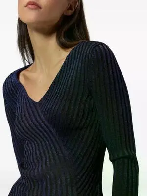 Missoni Ribbed Viscose Lamé V-neck Sweater