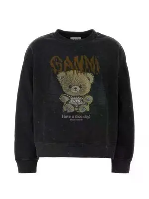 GANNI Graphic-print Cotton Sweatshirt - Black