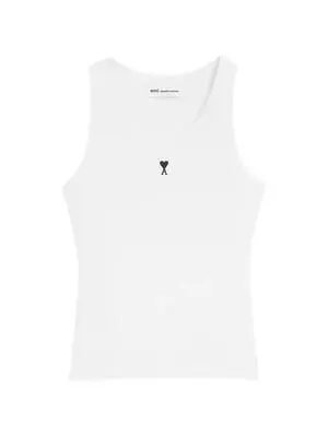 AMI Paris Cotton De Coeur Tank Top - White