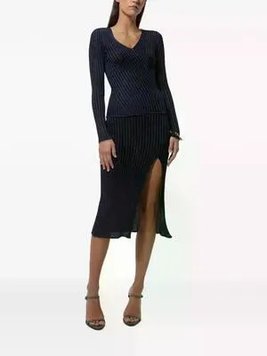 Missoni Ribbed Viscose Lamé Midi Skirt With Slit
