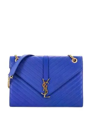 Saint Laurent Classic Monogram Envelope Satchel Matelasse Chevron Leather Large Shoulder Bag