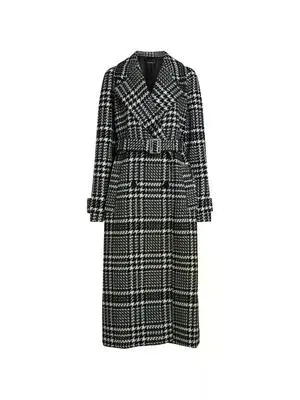 Karl Lagerfeld Houndstooth Long Wool-blend Coat - Black