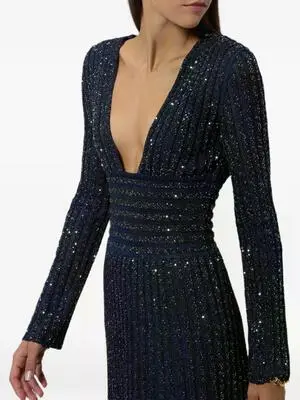Missoni Long-sleeve Deep Neckline Maxi Dress