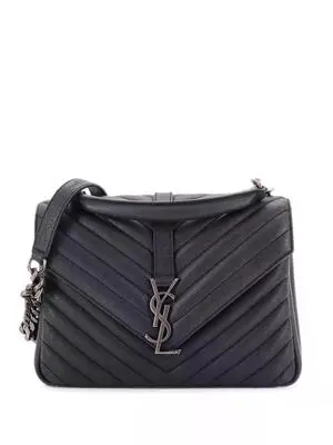 Saint Laurent Classic Monogram College Bag Matelasse Chevron Leather Medium Crossbody Bag - Grey