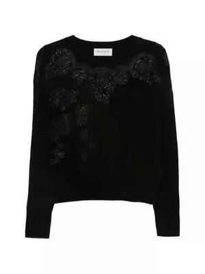 ERMANNO FIRENZE Lace-panel Sequin-embellished Sweater - Black