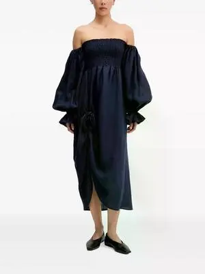 Sleeper Off-shoulder Smocked Midi Dress