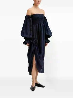 Sleeper Off-shoulder Smocked Midi Dress