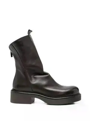 METISSE Rear-zip Leather Ankle Boots - Brown