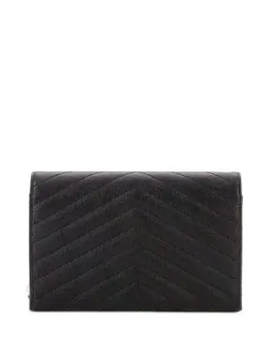 Saint Laurent Classic Monogram Wallet On Chain Matelasse Chevron Leather Small Crossbody Bag - Black