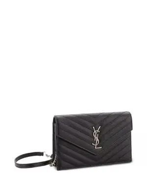 Saint Laurent Classic Monogram Wallet On Chain Matelasse Chevron Leather Small Crossbody Bag - Black