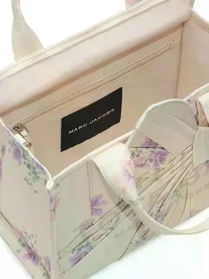 Marc Jacobs Small Tote In Antique Floral Canvas With Oversized Bow