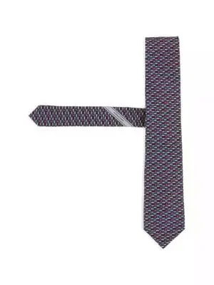 FERRAGAMO Geometric-print Silk Tie - Blue