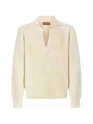 Missoni Long-sleeve Wool And Viscose Zig Zag Polo Shirt - Neutrals