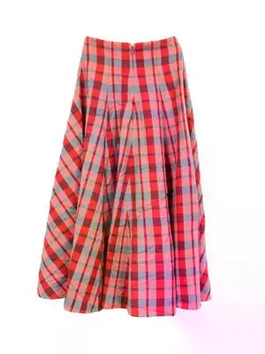 Dior 2010s Checked Wool Midi Skirt - Red