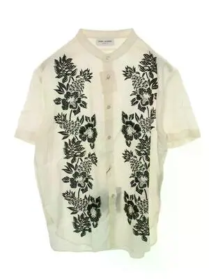 Saint Laurent Flower-embroidered Short-sleeve Shirt