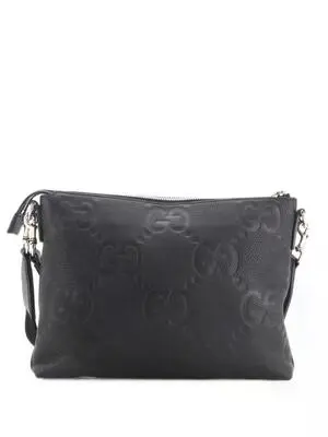 Gucci Zip Messenger Bag Jumbo Gg Embossed Leather Medium Clutch Bag