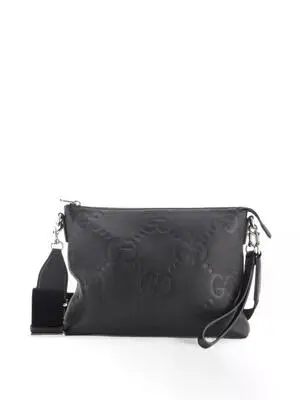 Gucci Zip Messenger Bag Jumbo Gg Embossed Leather Medium Clutch Bag